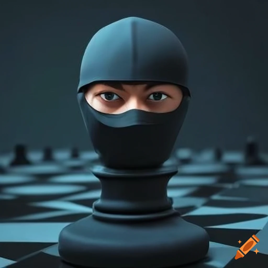 Modern ninja chess piece in elegant attire ready to strike