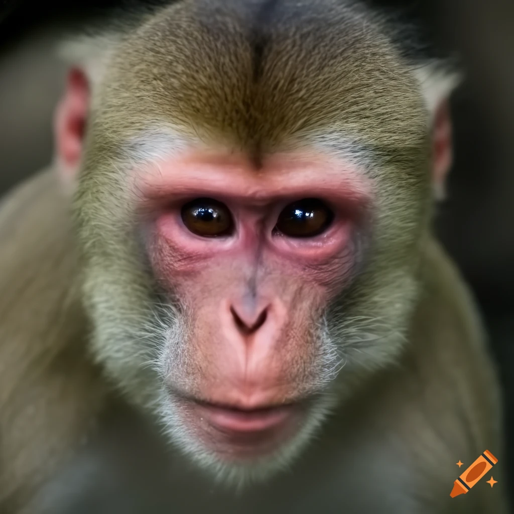 Front view of monkey face in the desert with a sense of sadness on Craiyon