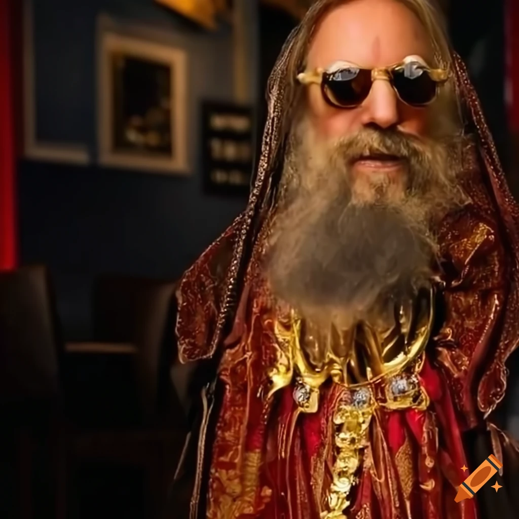 Stylish wizard in front of fried chicken restaurant