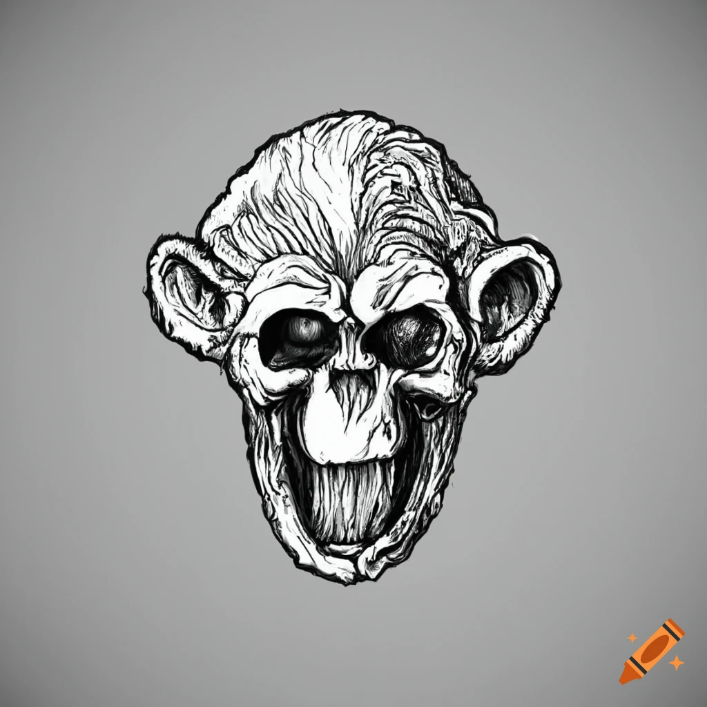 Skeleton monkey head in black and white