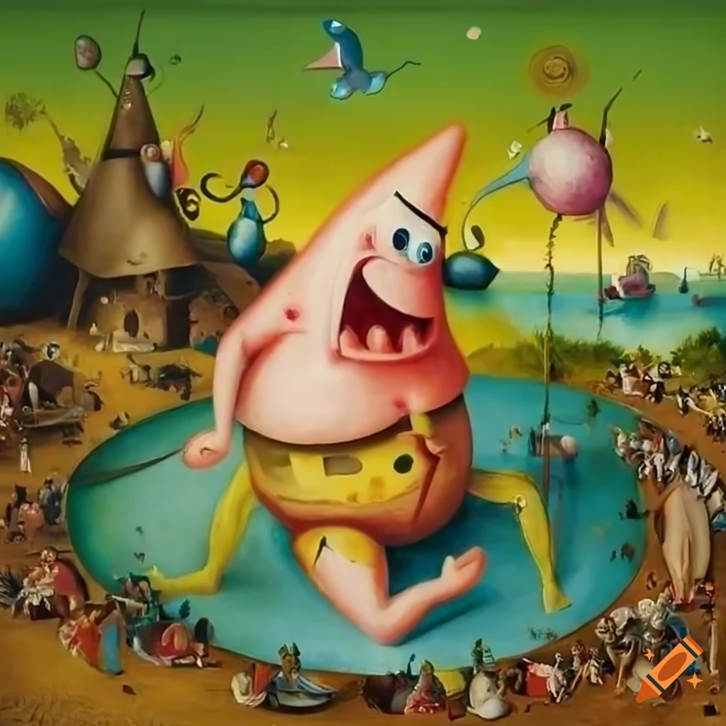 Oil painting by Hieronymus Bosch with Spongebob Squarepants and friends ...
