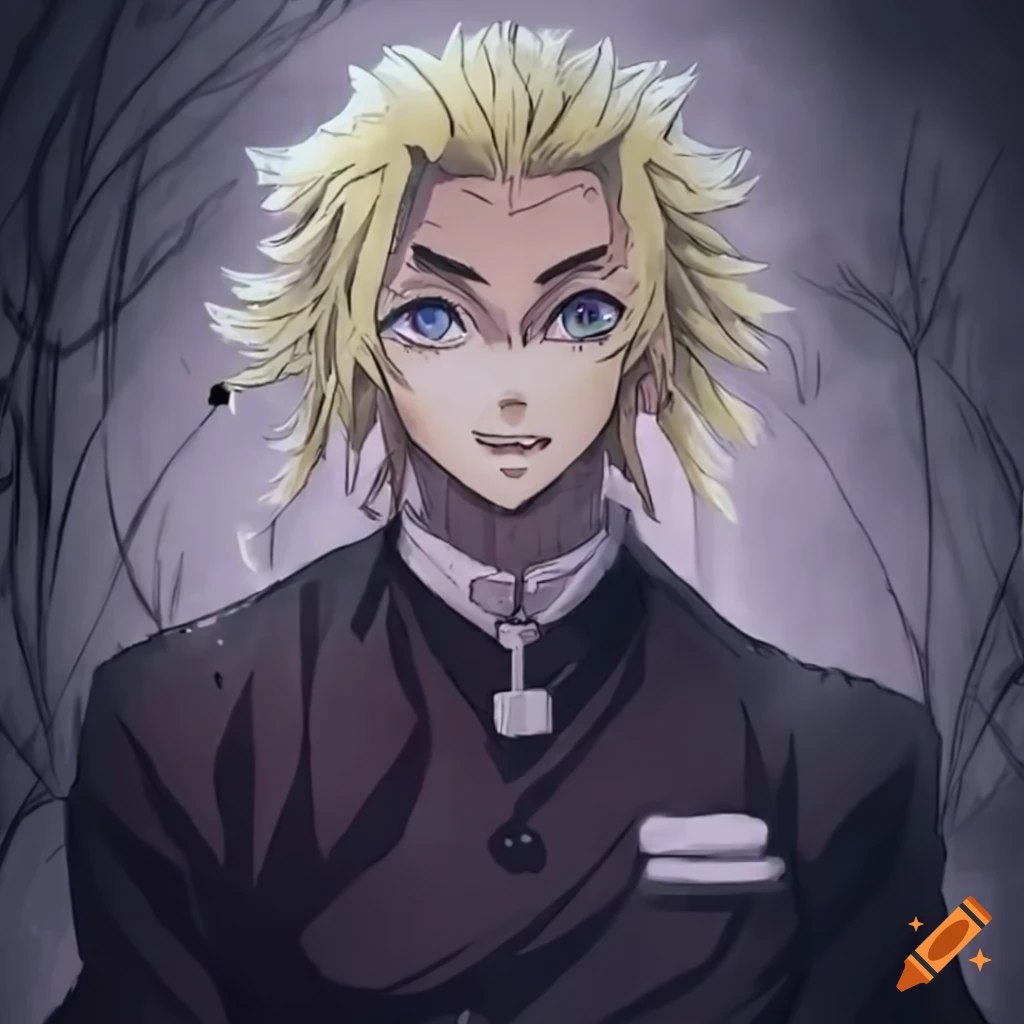 Male sun hashira from demon slayer anime with blonde hair and grey blue ...