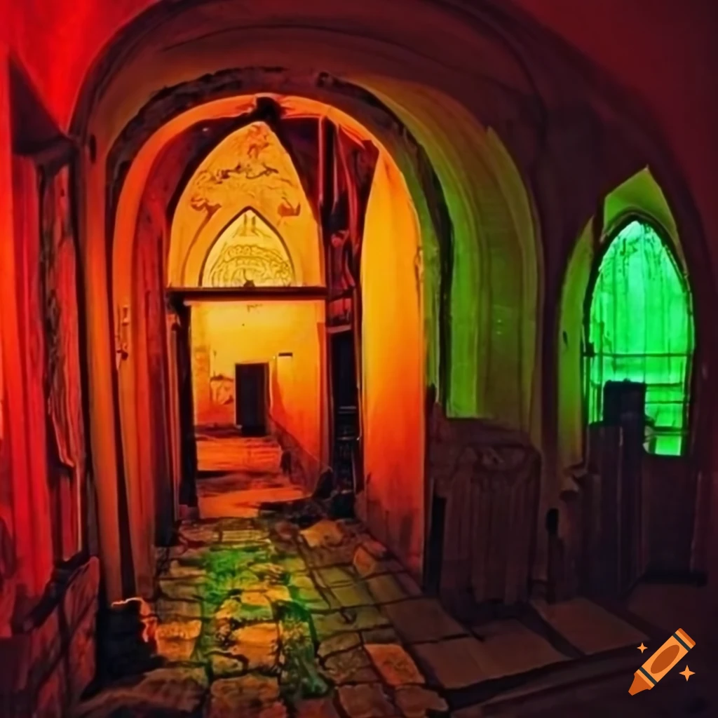Detailed creepy lighting in the halls of the dead on Craiyon
