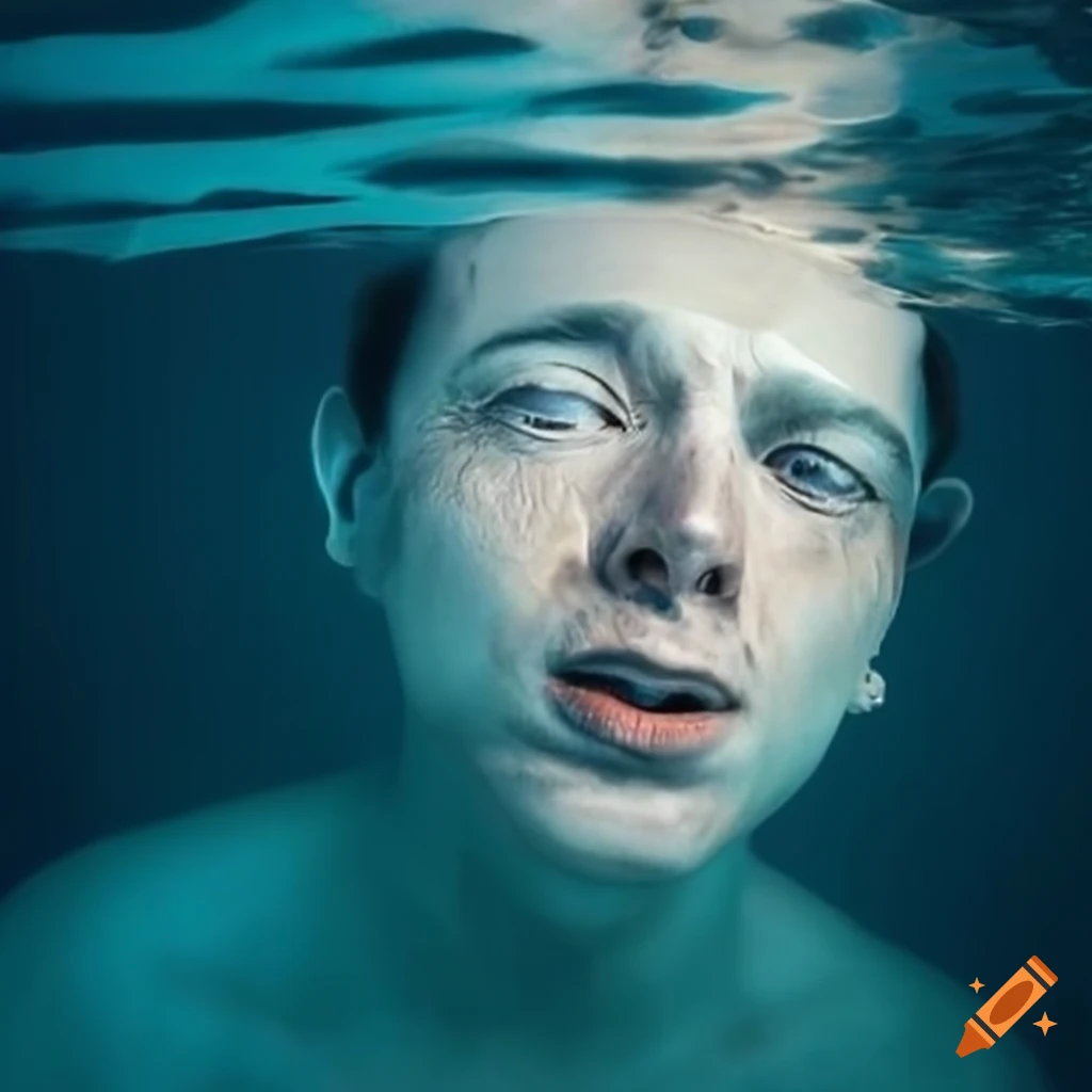Man's face submerged underwater in a realistic photograph on Craiyon
