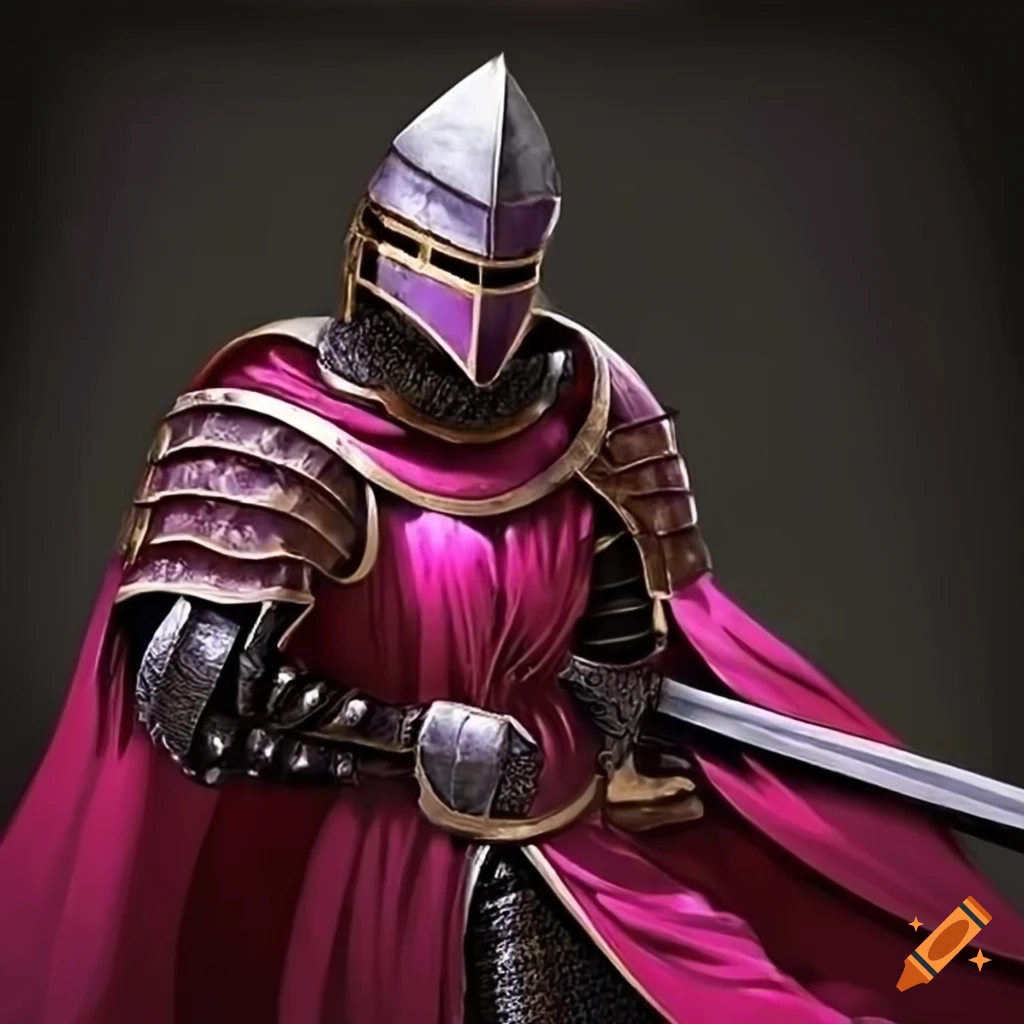 Knight in magenta armor holding sword on Craiyon