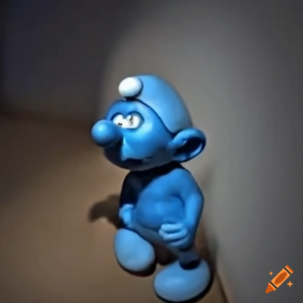 Guilty smurf caught on cctv in a grainy image on Craiyon