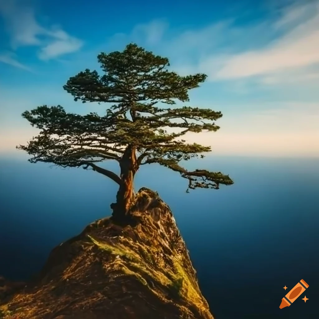 Majestic tree on top of a steep cliff along a stunning hiking trail on ...