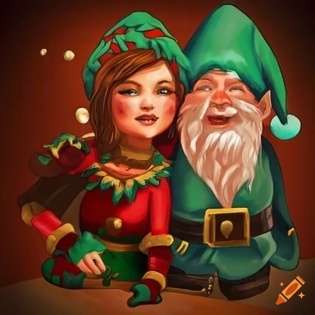 Dwarf and female elf celebrating Christmas on Craiyon