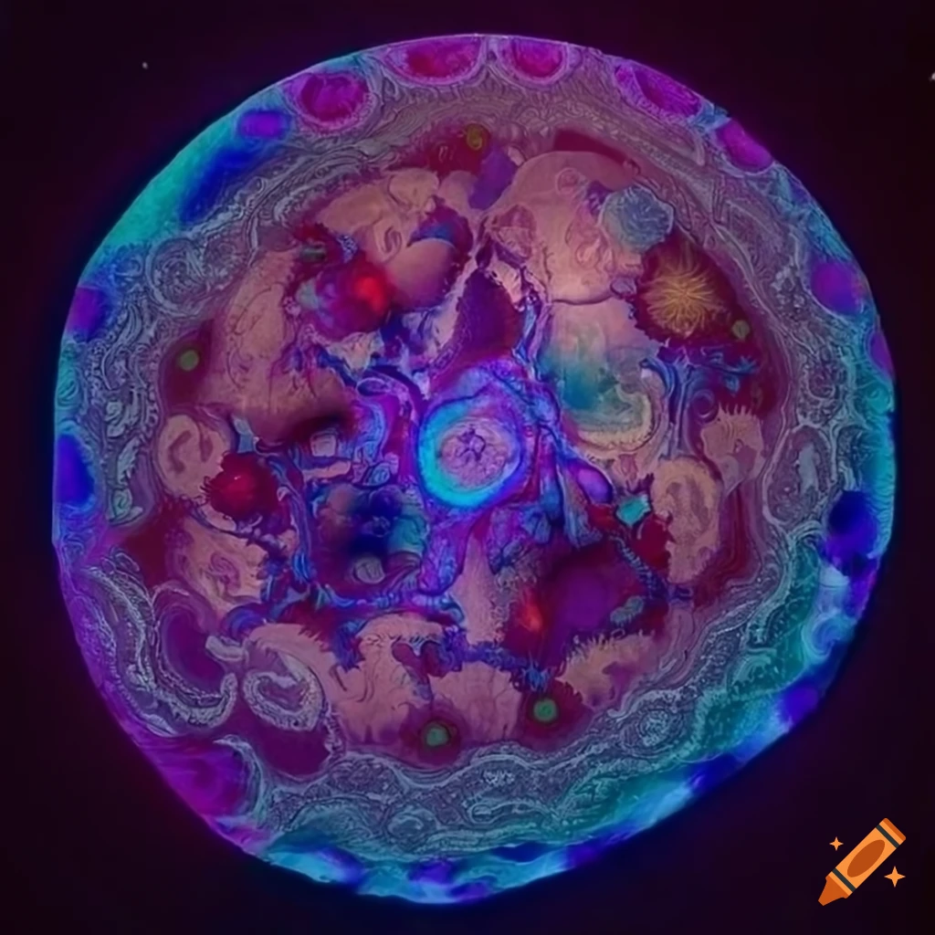 Tapestry depicting interconnected life forms in the era of ancient ...