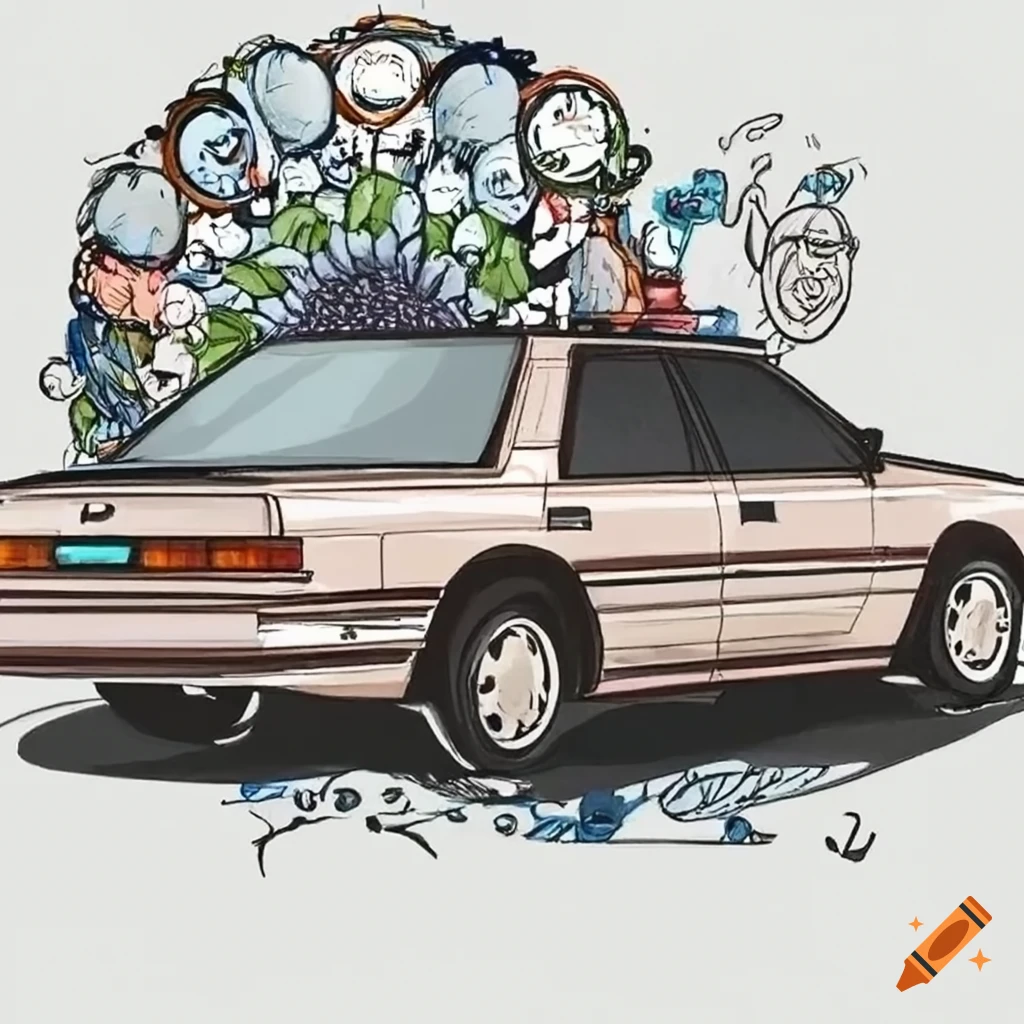 Drawing of 1988 toyota camry with imaginative automotive character ...