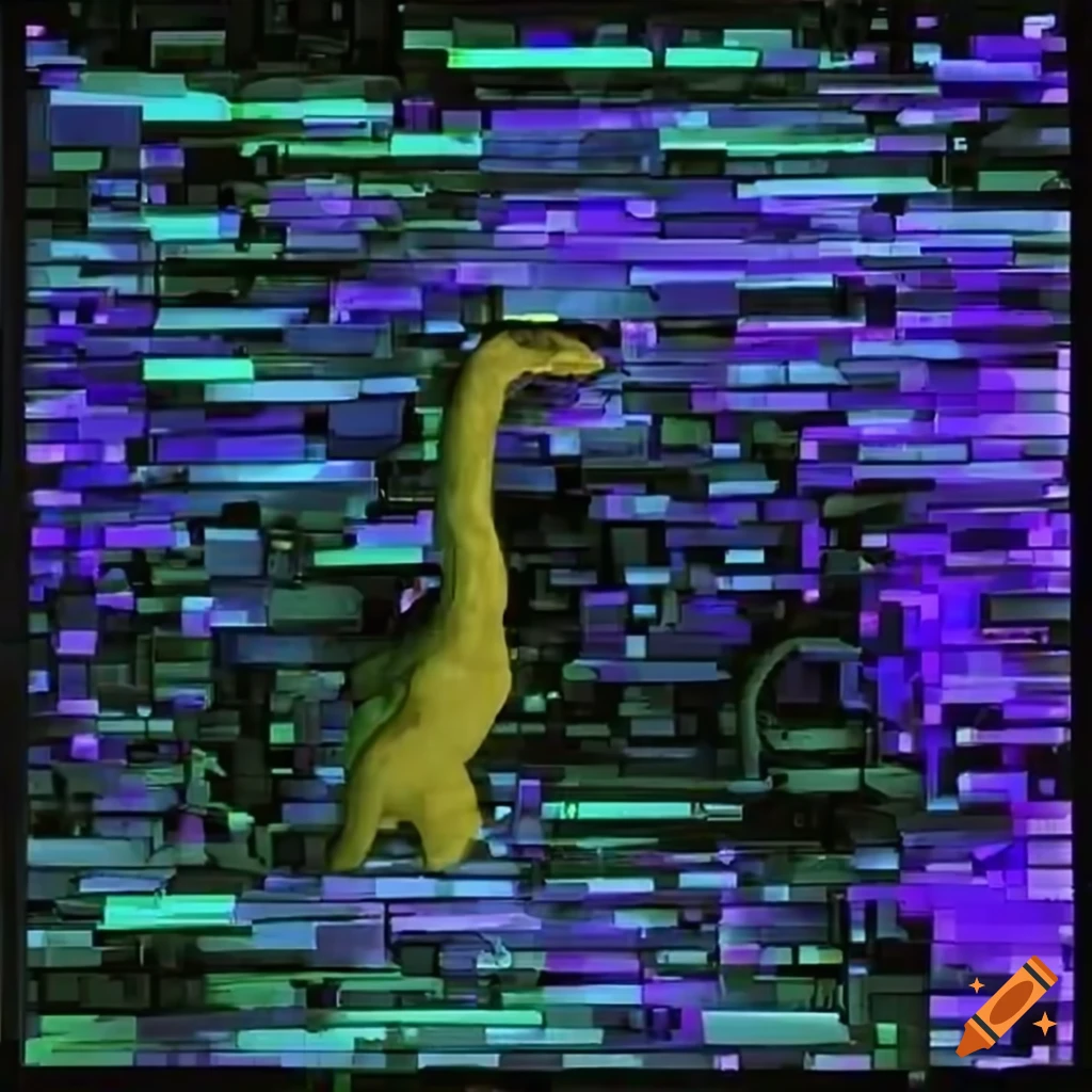 Electric ambient dinosaur in 3d vhs style