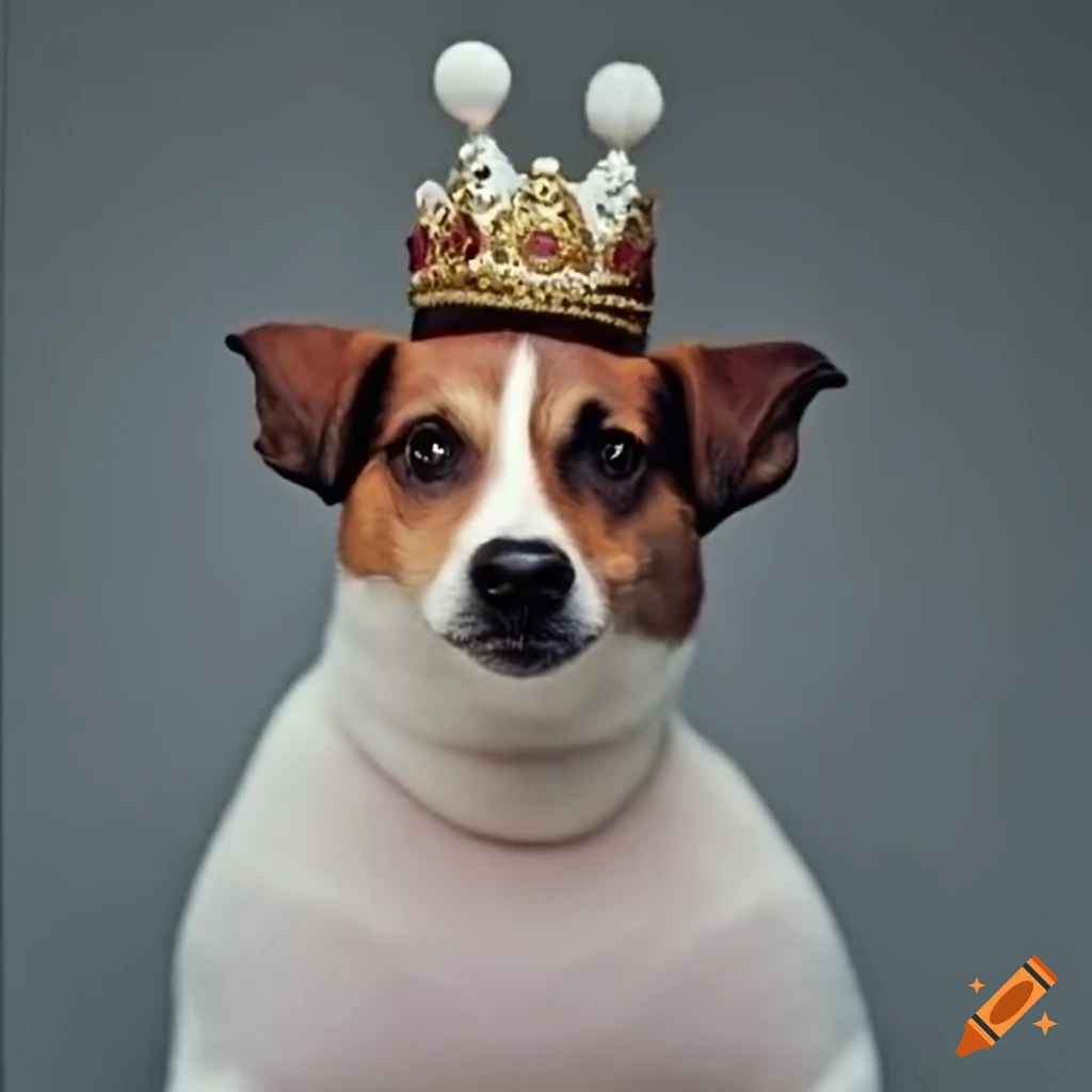 Chubby jack russel wearing a crown