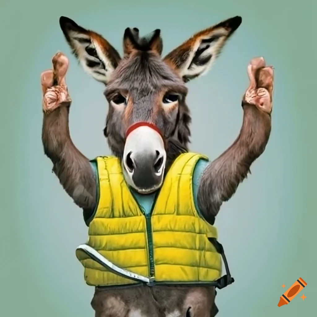 Donkey wearing a yellow vest on Craiyon