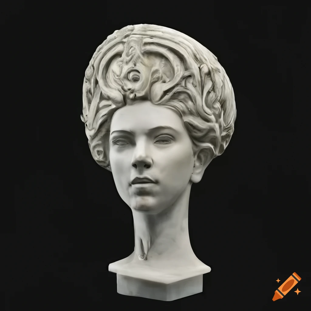 Sculpture of Scarlett Johansson with intricate science-fiction crown ...