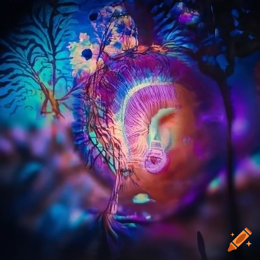 Ancient cosmic tapestry depicting interconnected life forms in a hyper ...