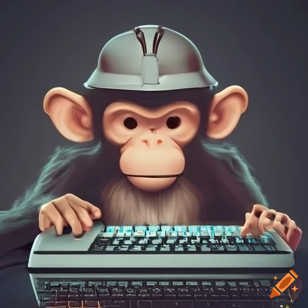 Monkey engineer typing at a computer