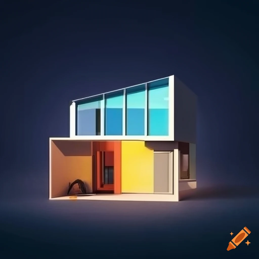 Colorful 3d architectural rendering of a minimalist house design