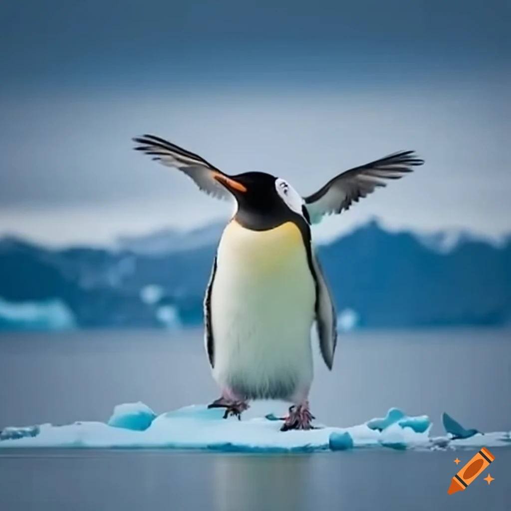 Penguin taking off from antarctic ice