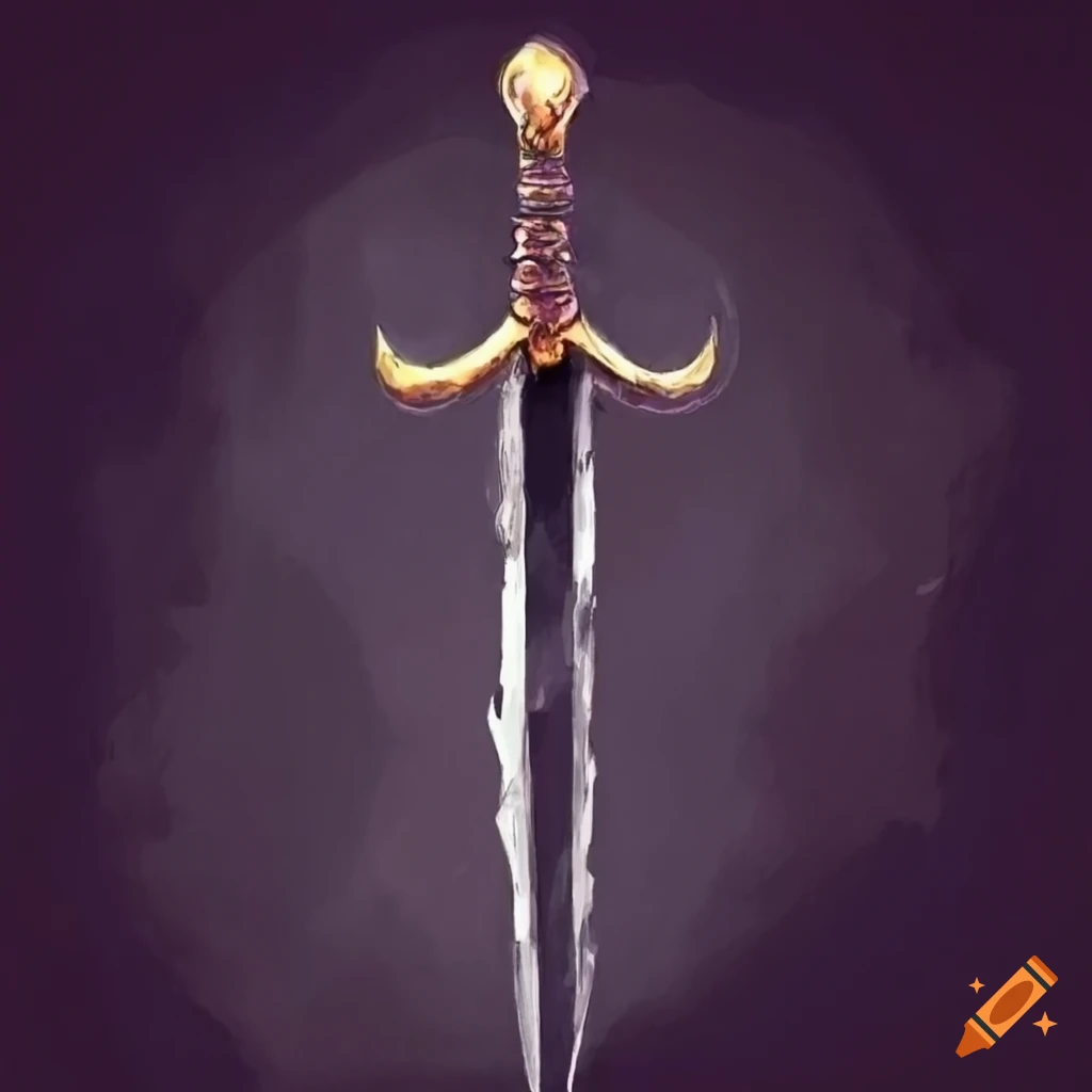 Intricate sketch of a longsword with dark watercolors