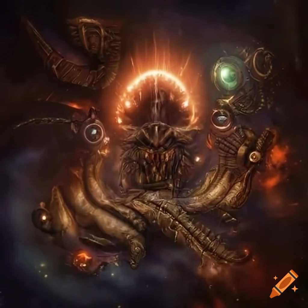 Alien creatures fighting with lasers and explosions in a steampunk ...