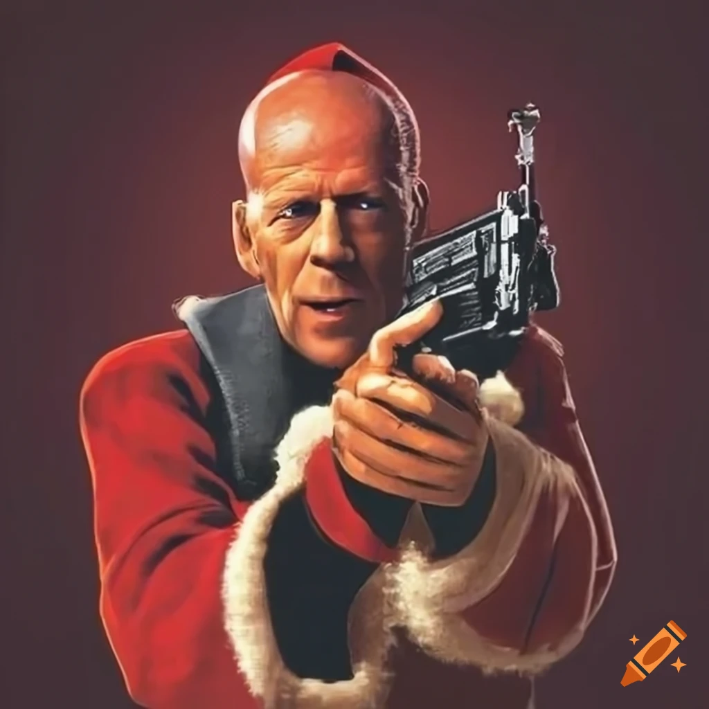 Action movie style: Bruce Willis and Alan Rickman dressed as Santa with ...
