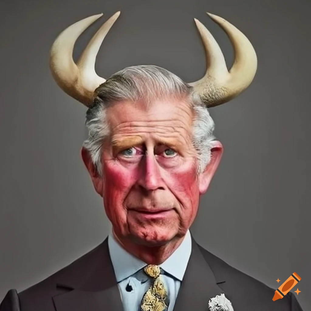 Portrait of Prince Charles with horns in a surreal style on Craiyon