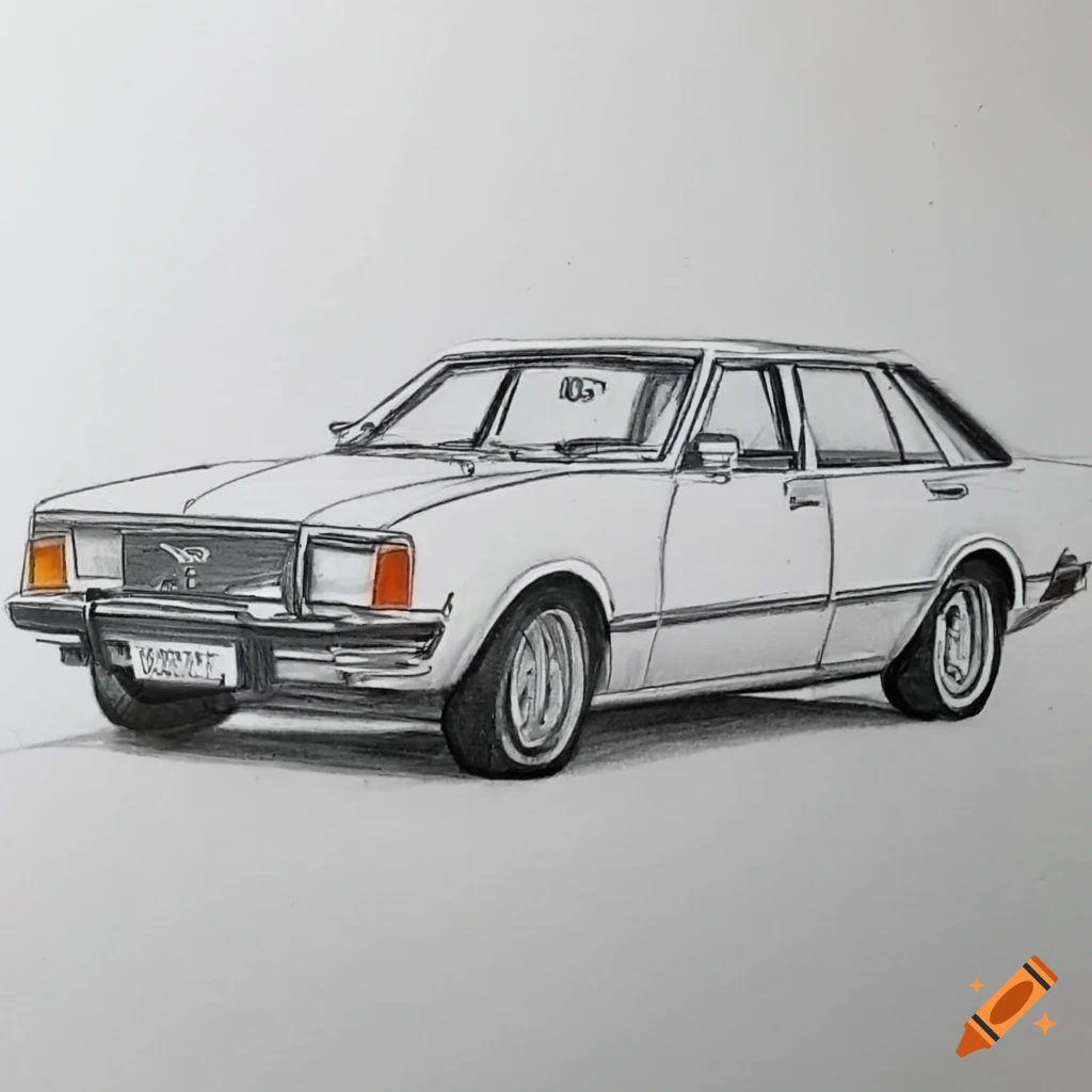 Pencil drawing of a ford granada consort mk2 on Craiyon