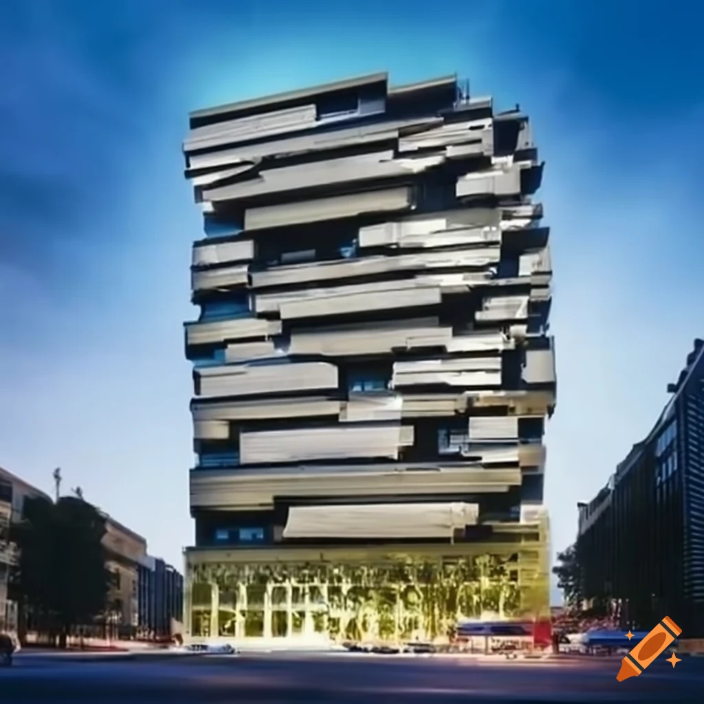 High-tech architectural style 15-storey building facade