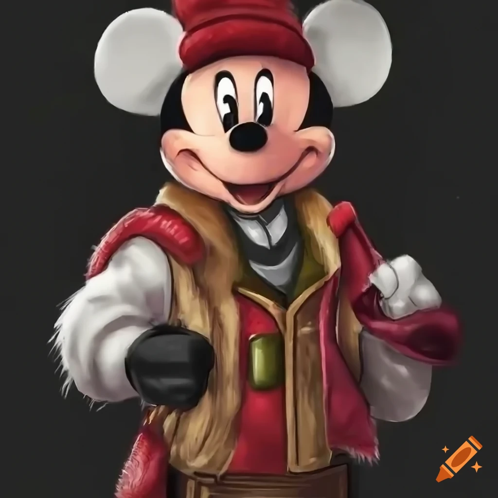 Mickey Mouse wearing a white fur coat and ruby gloves with a cigar ...