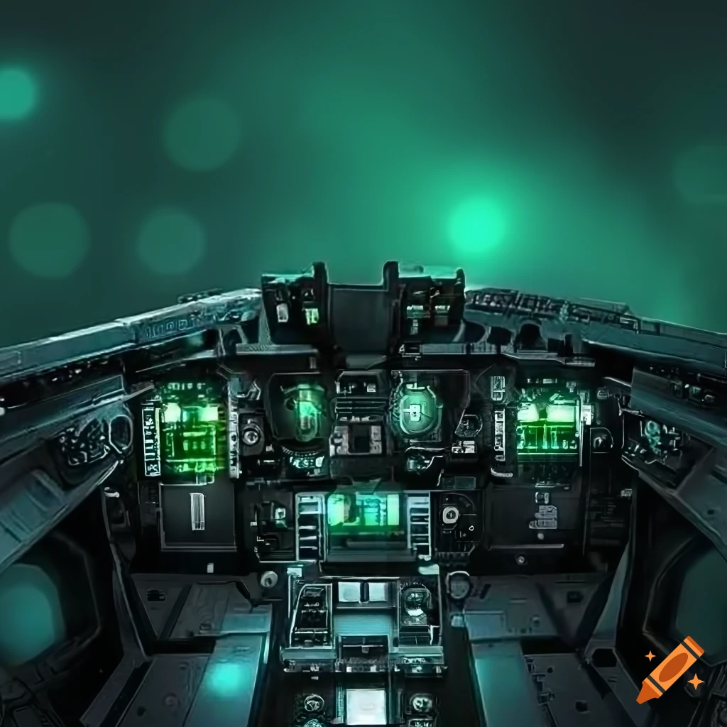 Realistic sci-fi spaceship cockpit with advanced control panels and ...