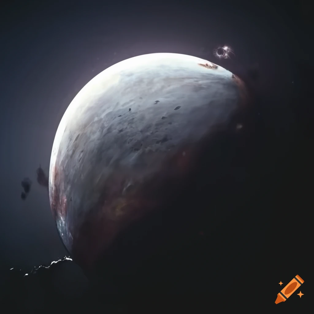 Gothic alien derelict space ship with ringed planet in background