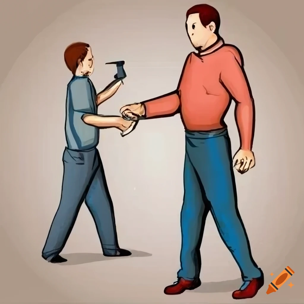 Illustration of a man handing over a hammer to another man