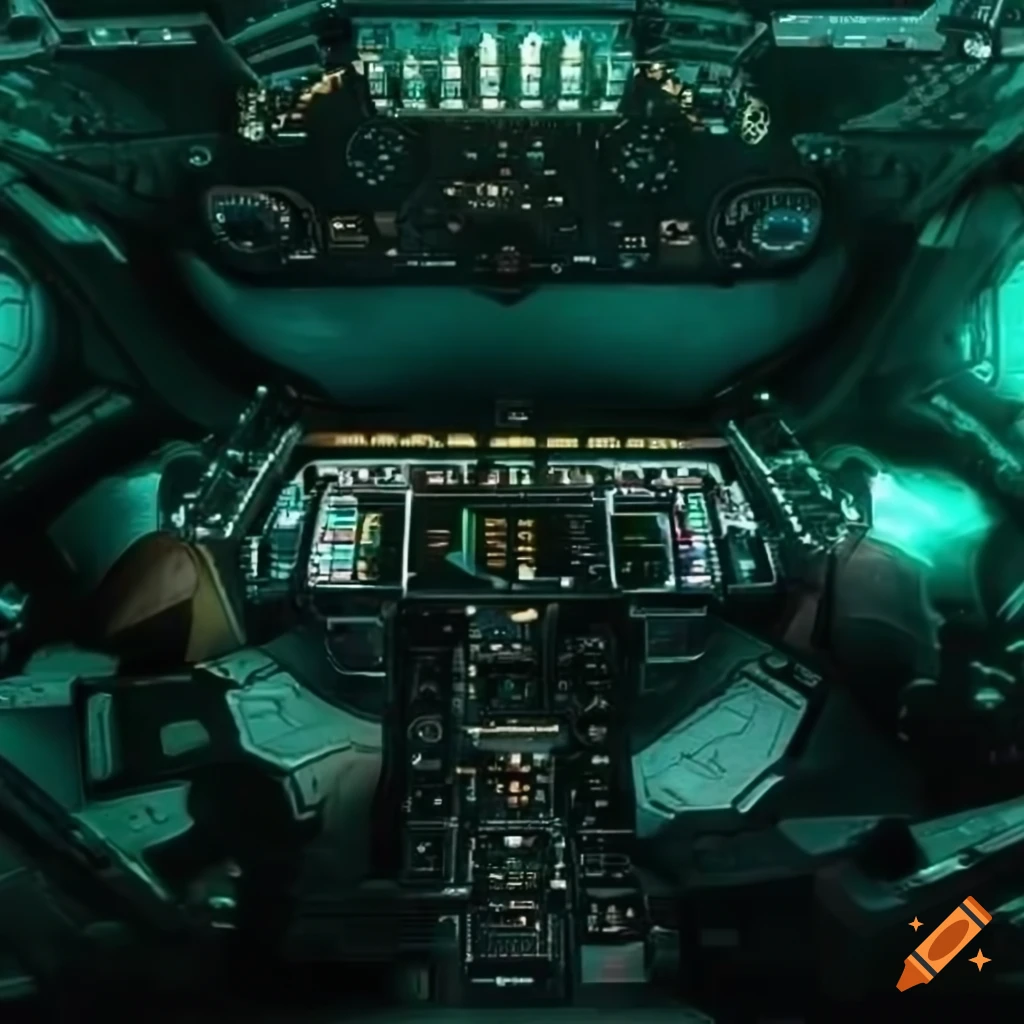 Hyperrealistic sci-fi spaceship cockpit with advanced control panels ...