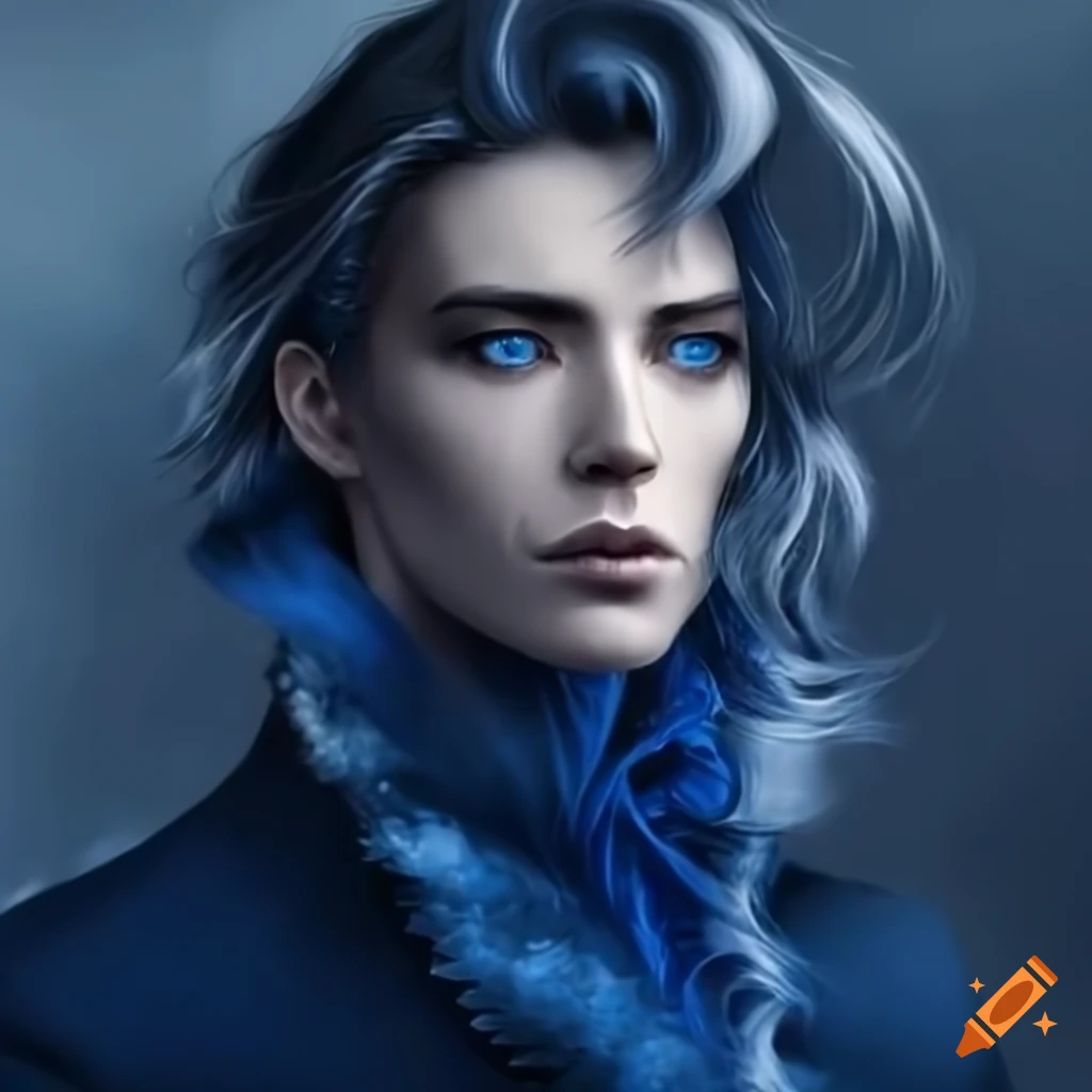 Mesmerizing Man With Snowy Complexion Black Wavy Hair And Stunning