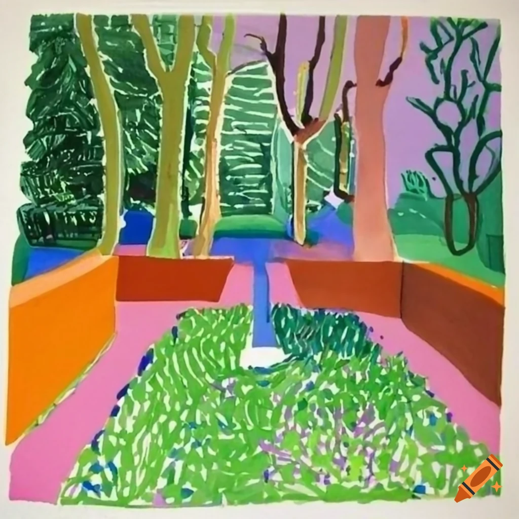 Special-shaped spatial structure and garden in an ink painting style by david hockney on Craiyon