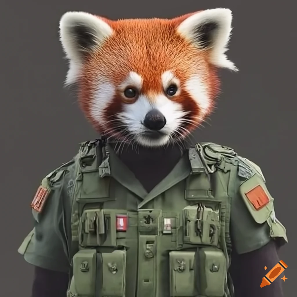 Red panda in military attire