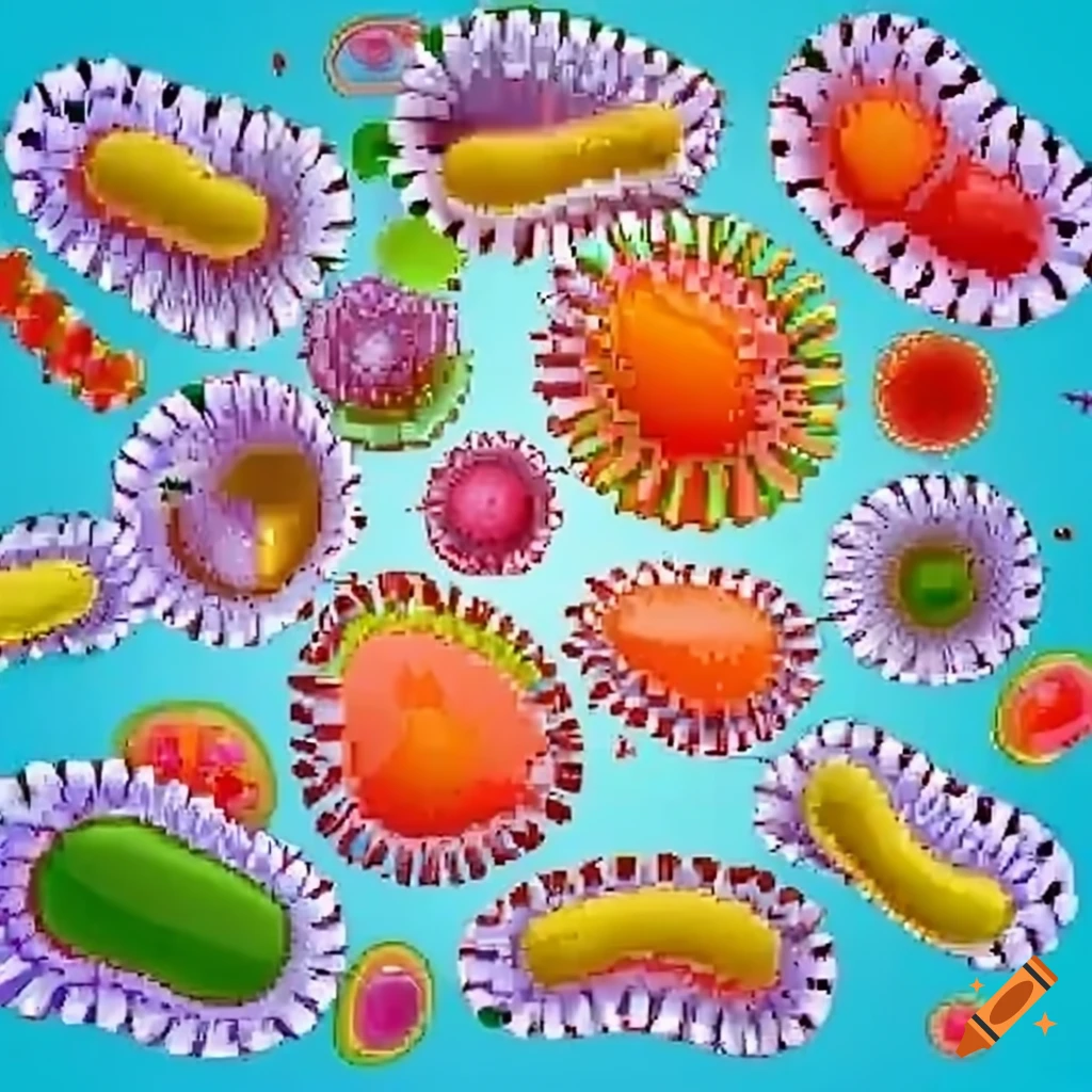 Illustration of various types of germs on Craiyon