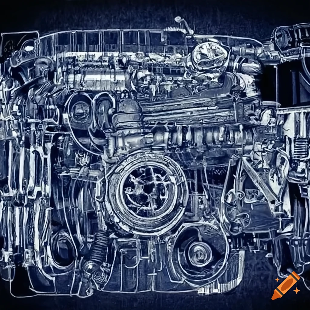 Engine motor blueprint mosaic on Craiyon
