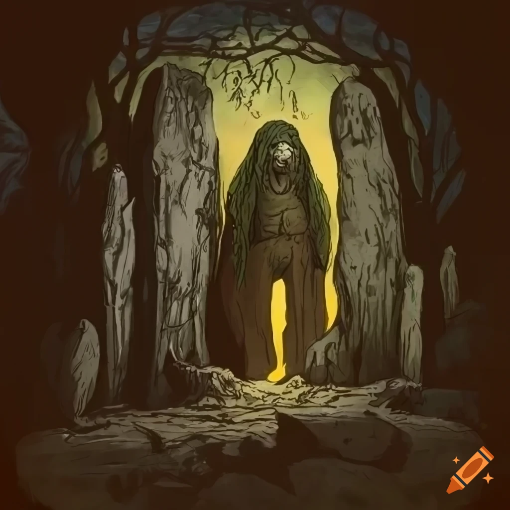 1970's dark fantasy illustration of a druid with a standing stone and ...