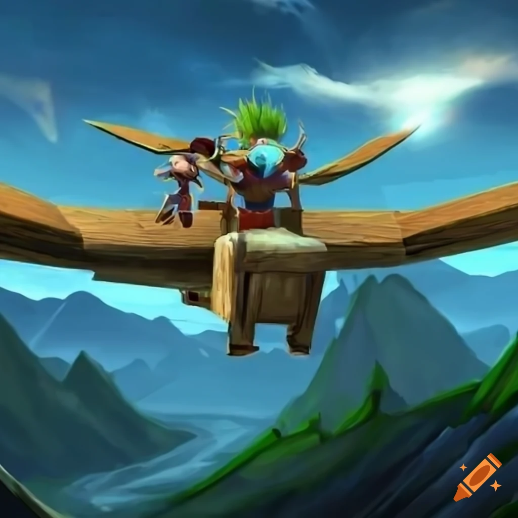 Wooden glider flying through a windy mountain valley, jak and daxter ...