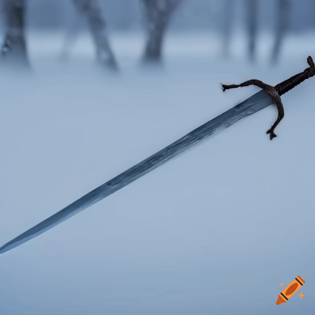 Frost-covered longsword in icy environment