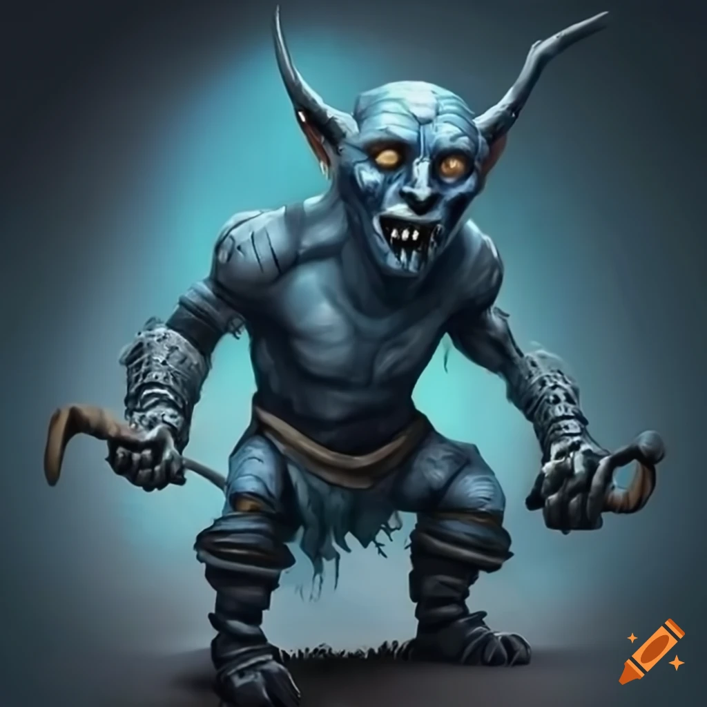 Grey-blue goblin with a slingshot on Craiyon