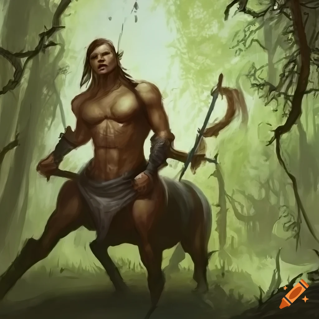 Centaur hunter in a greek forest in mtg fantasy art