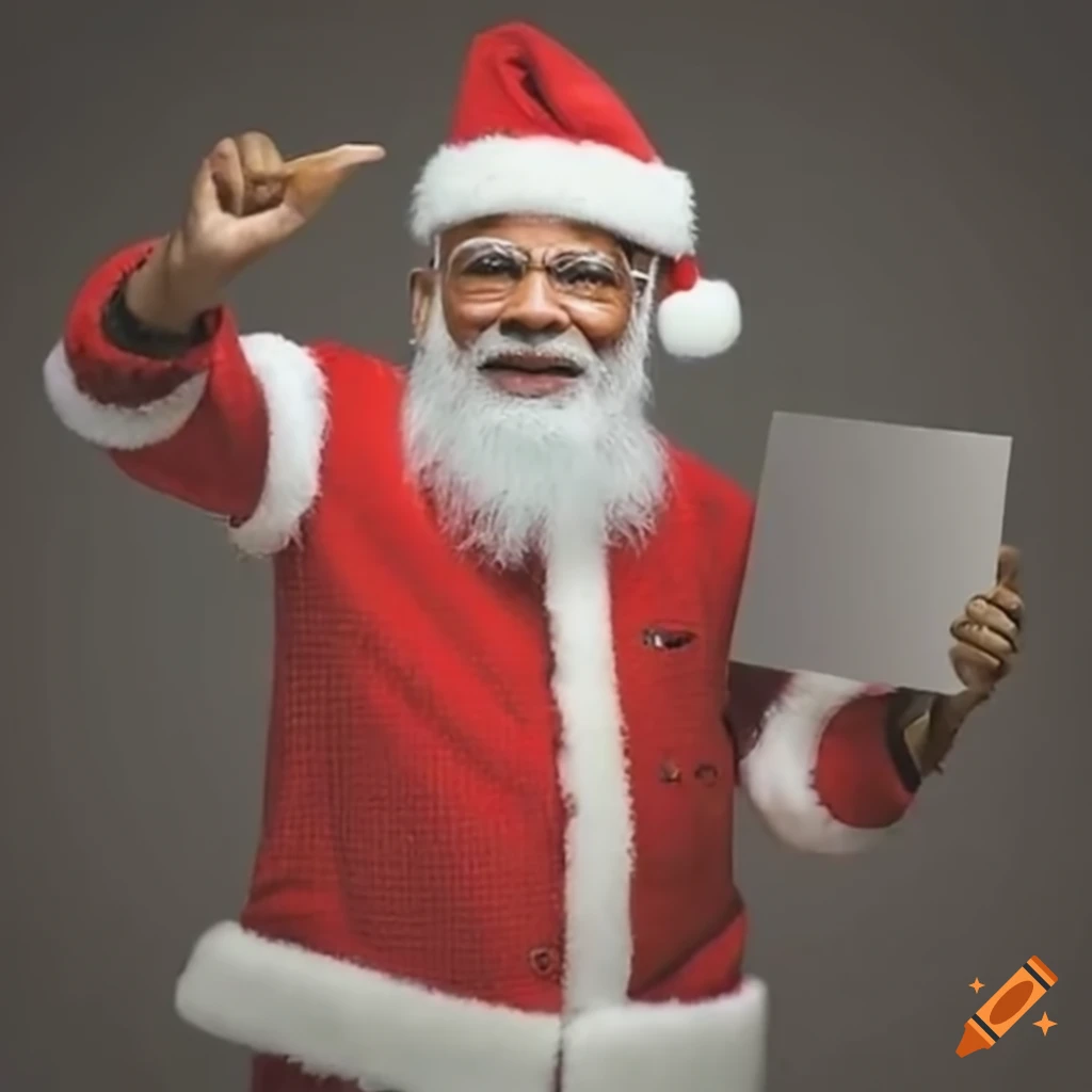 Satirical representation of Narendra Modi dressed as Santa holding a ...