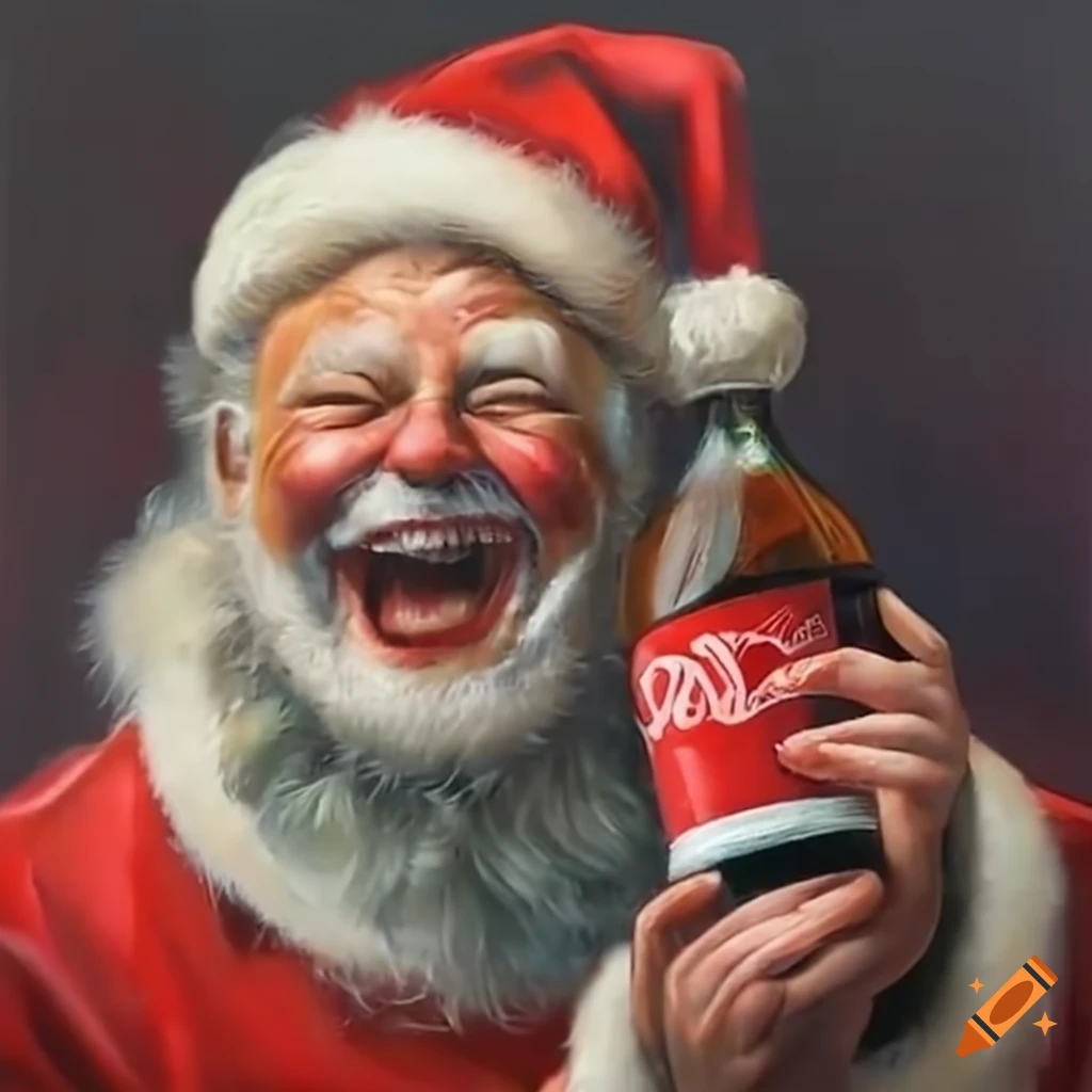 Santa laughing with a bottle of coca cola on Craiyon