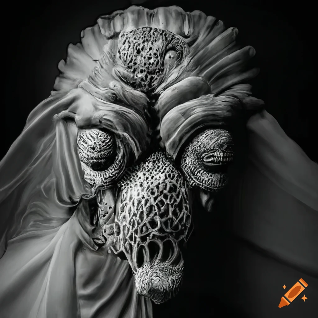 Intriguing four-armed creature in flowing robes with a small head ...