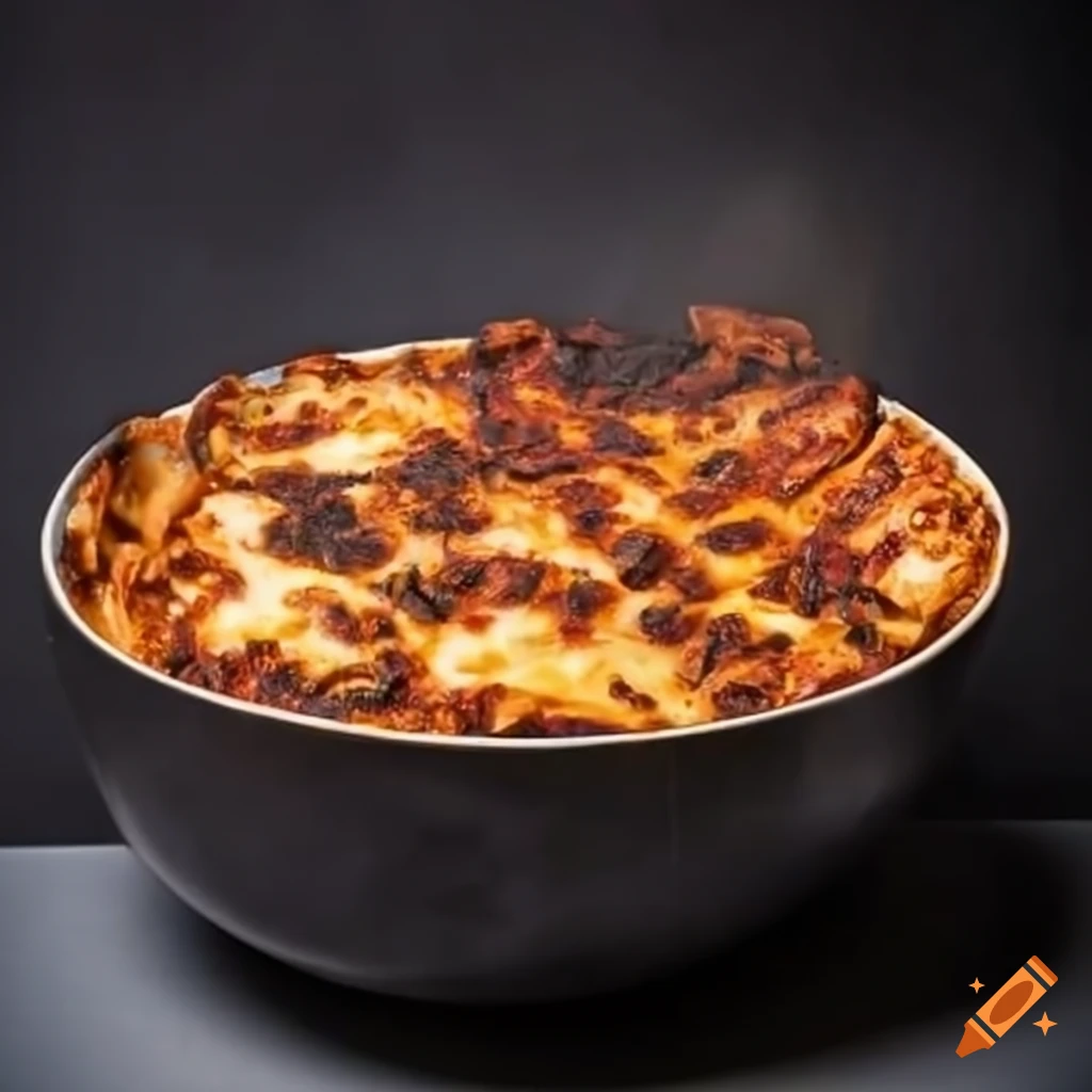 Burnt lasagna in a large bowl
