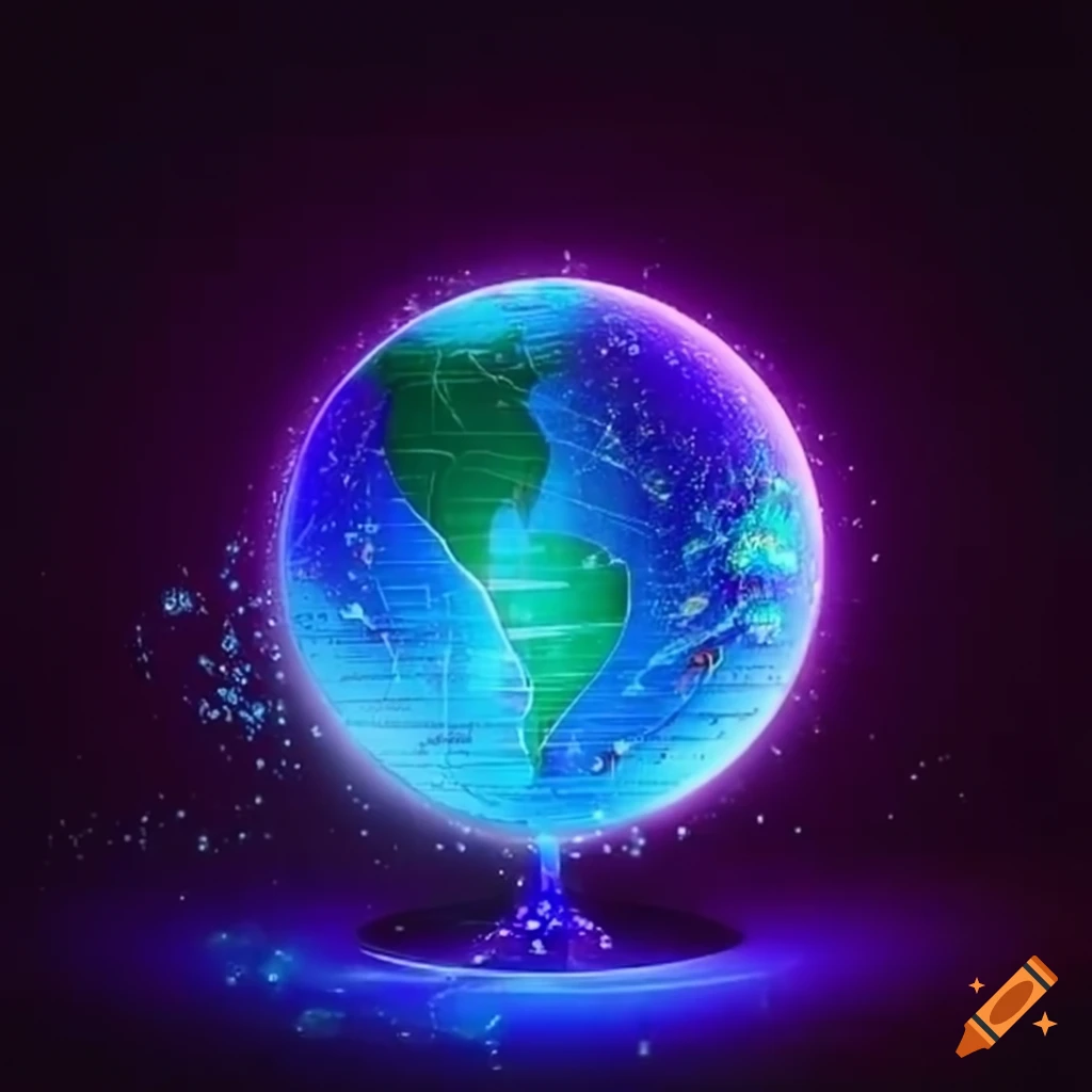 Spinning globe surrounded by glowing particles