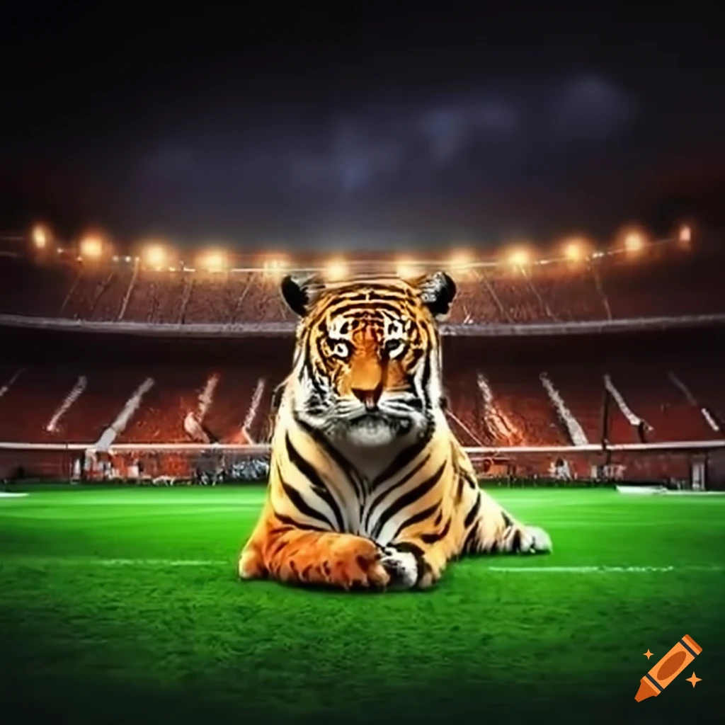 Tiger in a football stadium