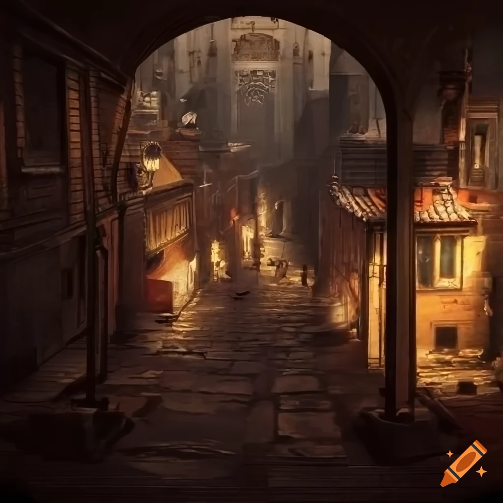 City street inspired by Warhammer 40k and grim dark with market stalls ...